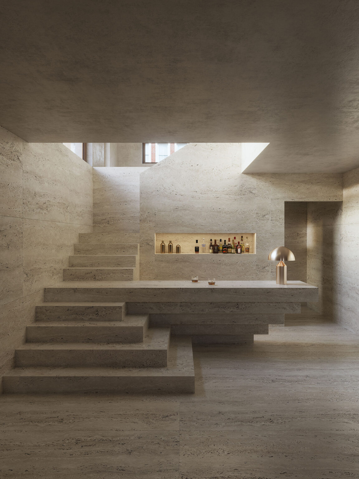 Authentic Natural Stone | Travertine Staircase with bar