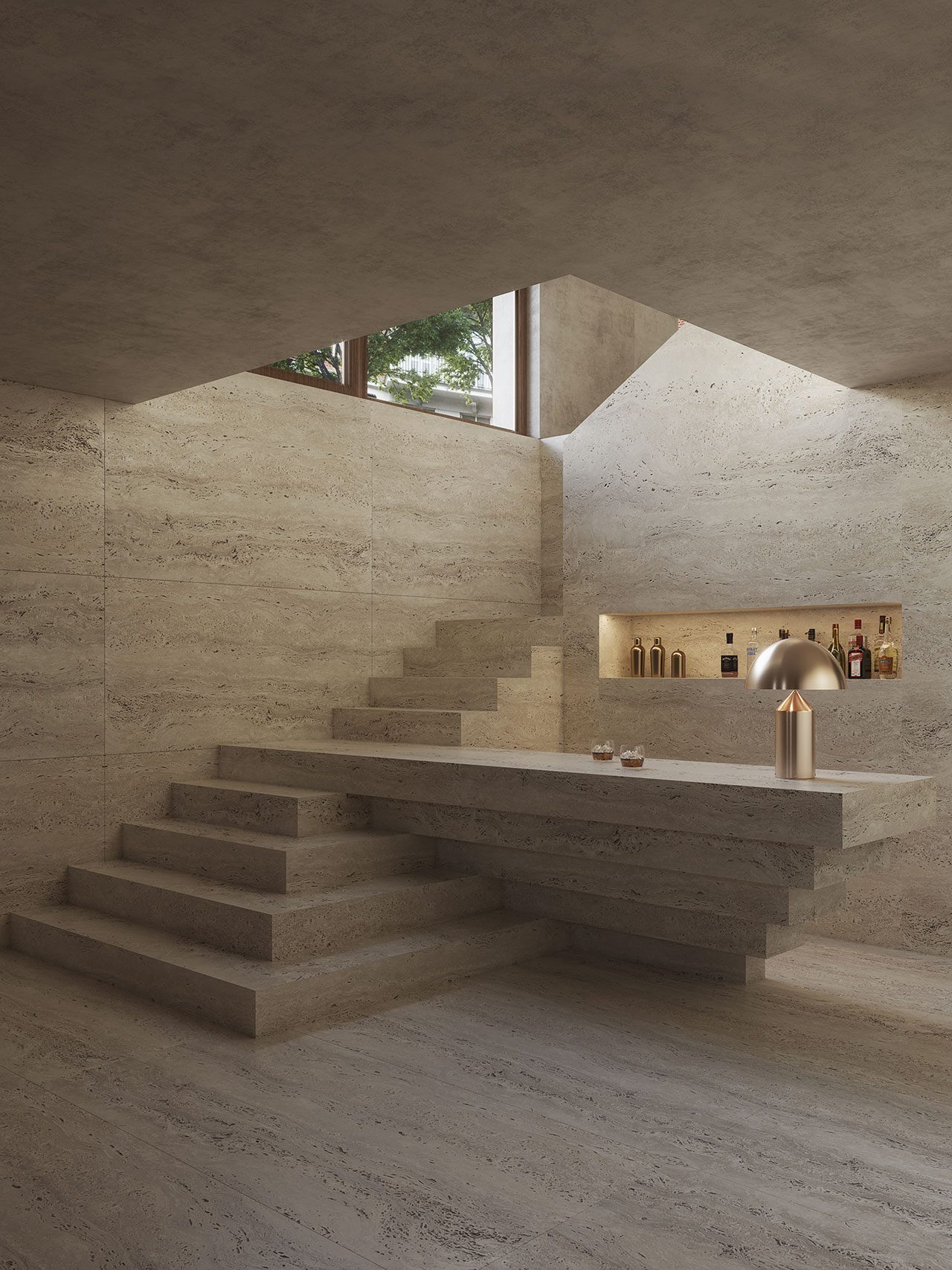 Authentic Natural Stone | Travertine Staircase with bar